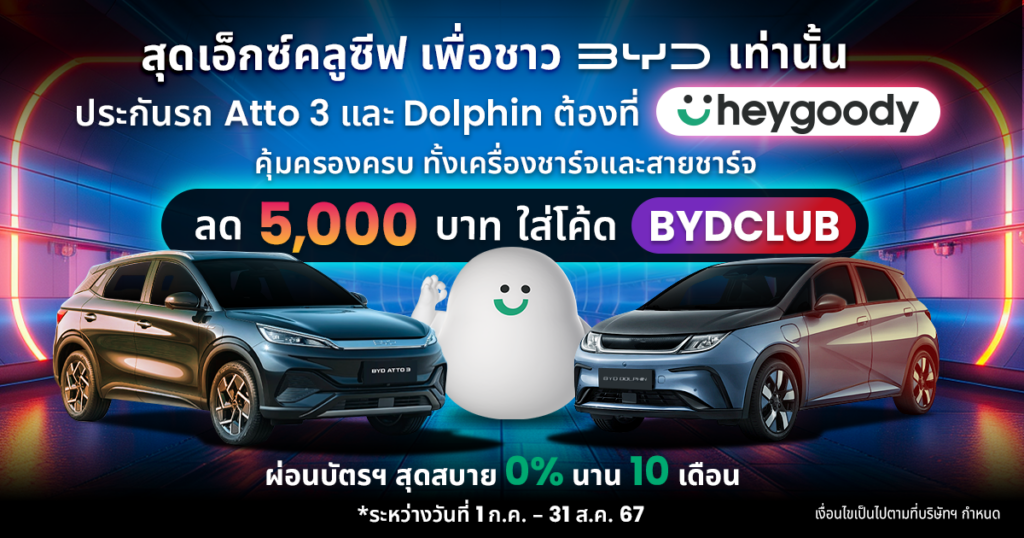 เฉพาะชาว BYD เท่านั้น ใส่โค้ด BYDCLUB รับส่วนลดประกันรถยนต์ 5,000 บาท ...