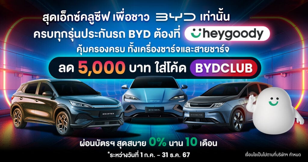 เฉพาะชาว BYD เท่านั้น ใส่โค้ด BYDCLUB รับส่วนลดประกันรถยนต์ 5,000 บาท ...